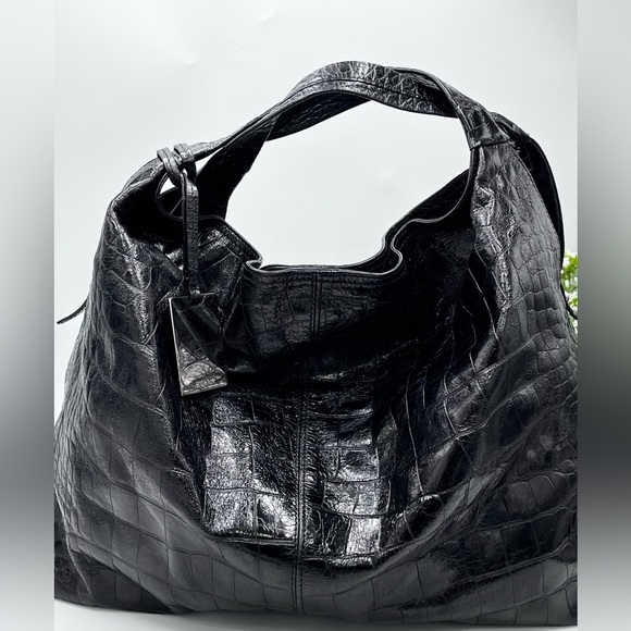 Furla | Bags | Furla Italy Elizabeth Slouchy Black Croc Embossed Large ...